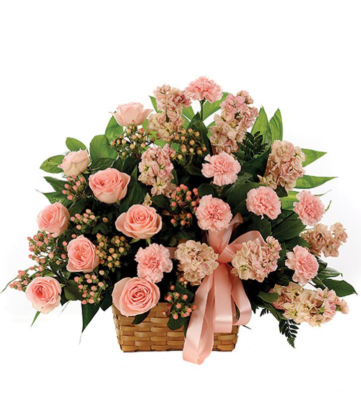 Classic Pink Sympathy Basket Arrangement | Florists.com